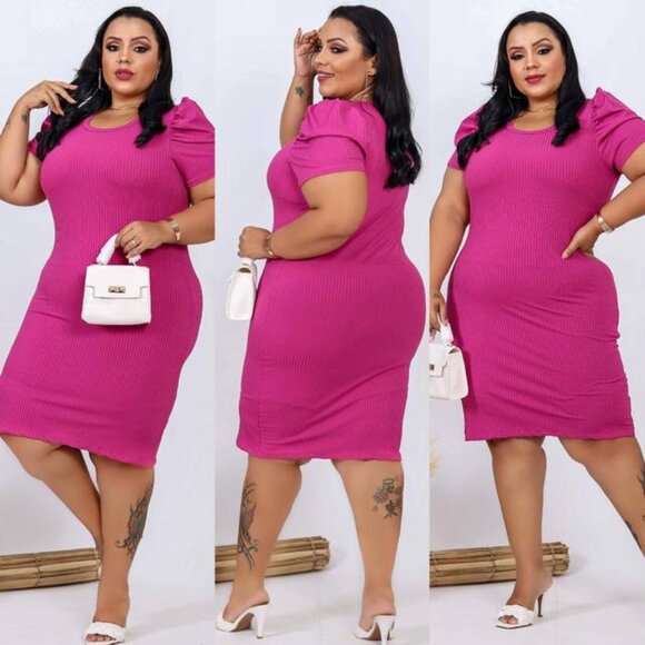 Chicle USA | Dresses | New Ribbed Princess Sleeves Dress Hot Pink Large ...